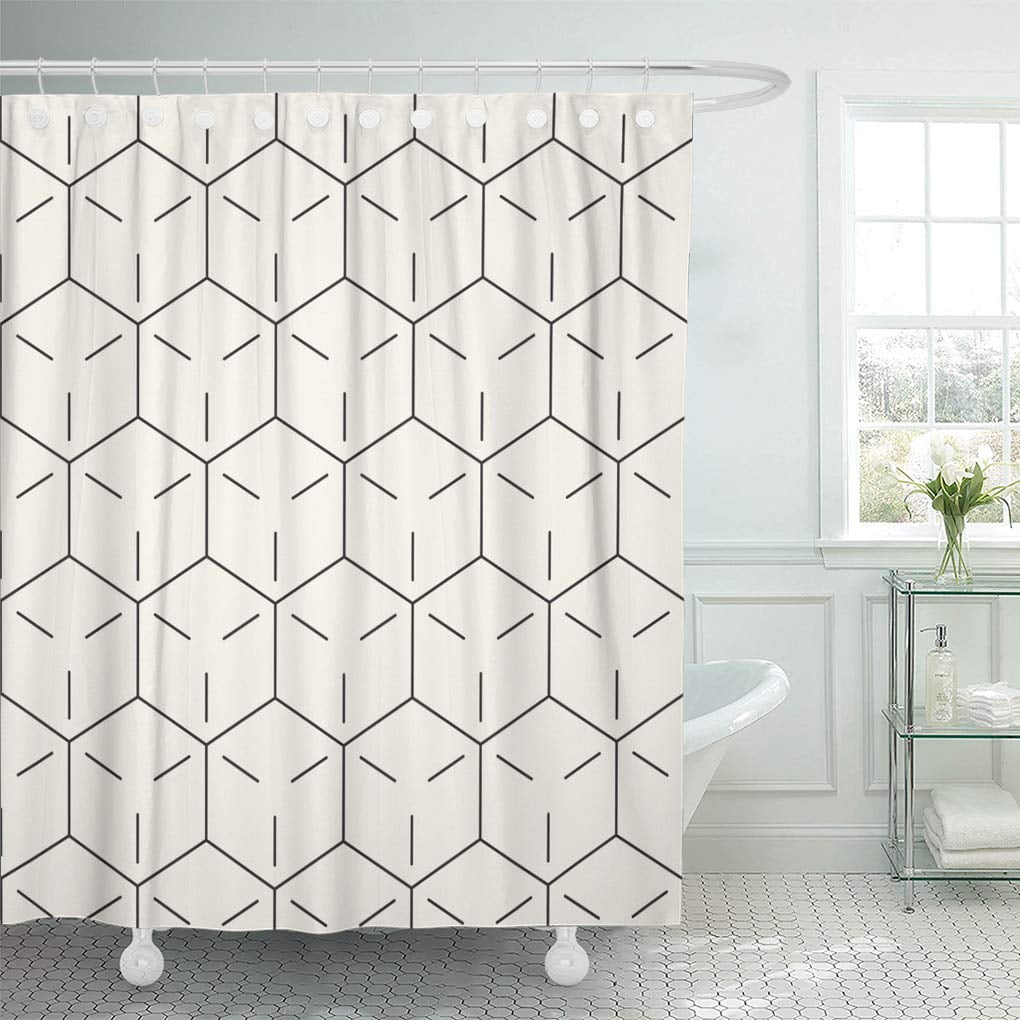 ATABIE Black Abstract Modern Monochrome Trellis Geometric Hexagonal ...