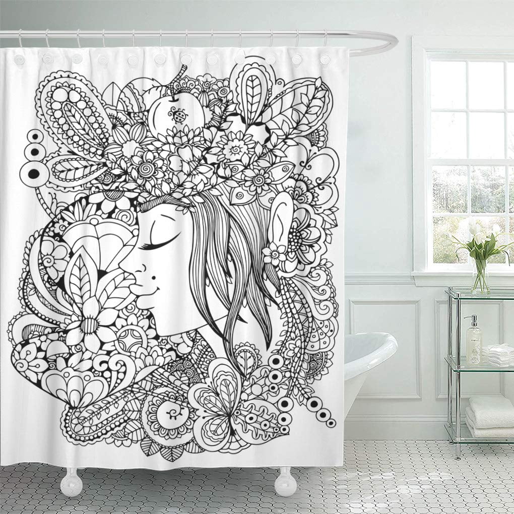 ATABIE Girl and Flowers Doodle Drawing Liner Coloring Page is Shower ...
