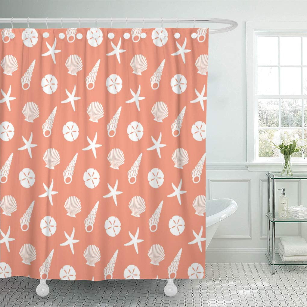 ATABIE Seashell Sea Shell Pattern in Coral Peach and Starfish Shower ...