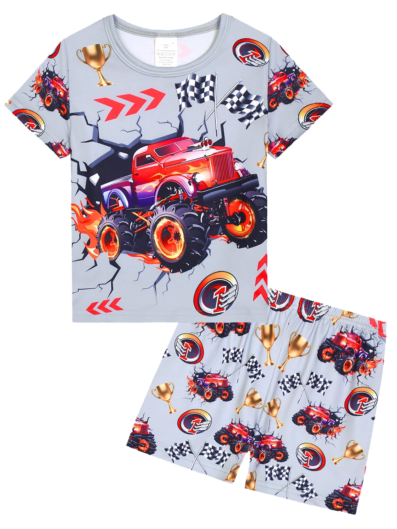 ATAIKU 3D HD Printed 3-12Y Little Boys Truck 2-Piece Pajamas Set Kids ...