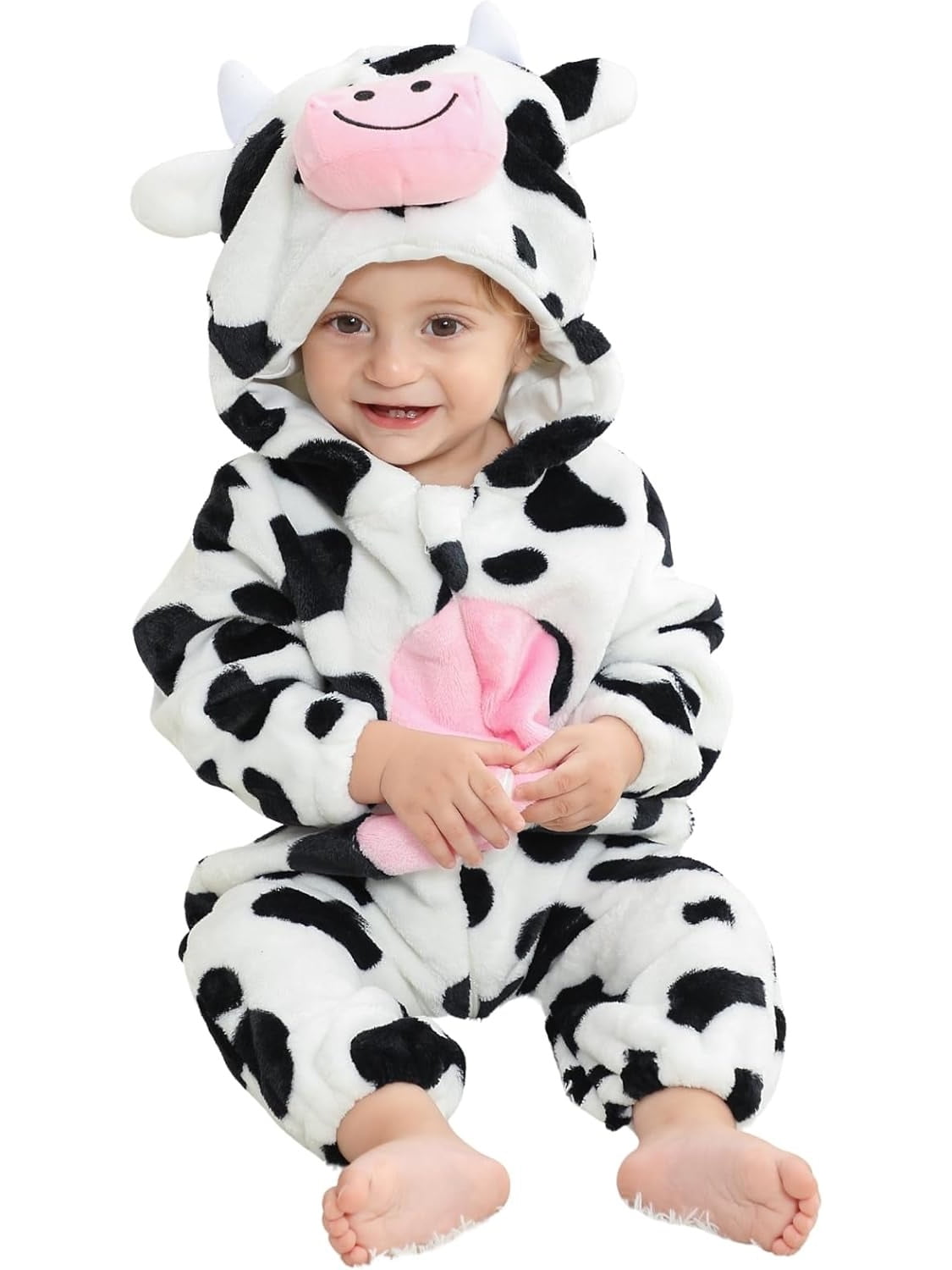 ATAIKU Baby Animal Cow Onesie Flannel Hooded Romper for Infant Winter ...