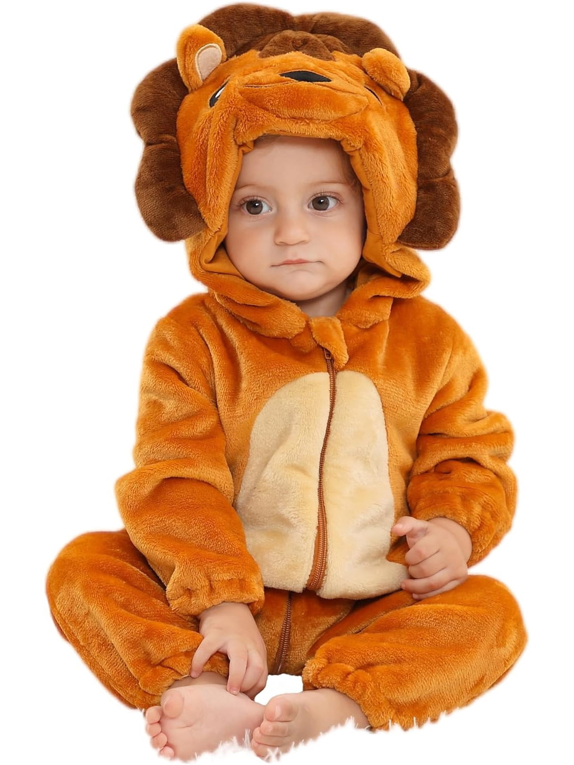 ATAIKU Baby Animal Lion Onesie Flannel Hooded Romper for Infant Winter ...