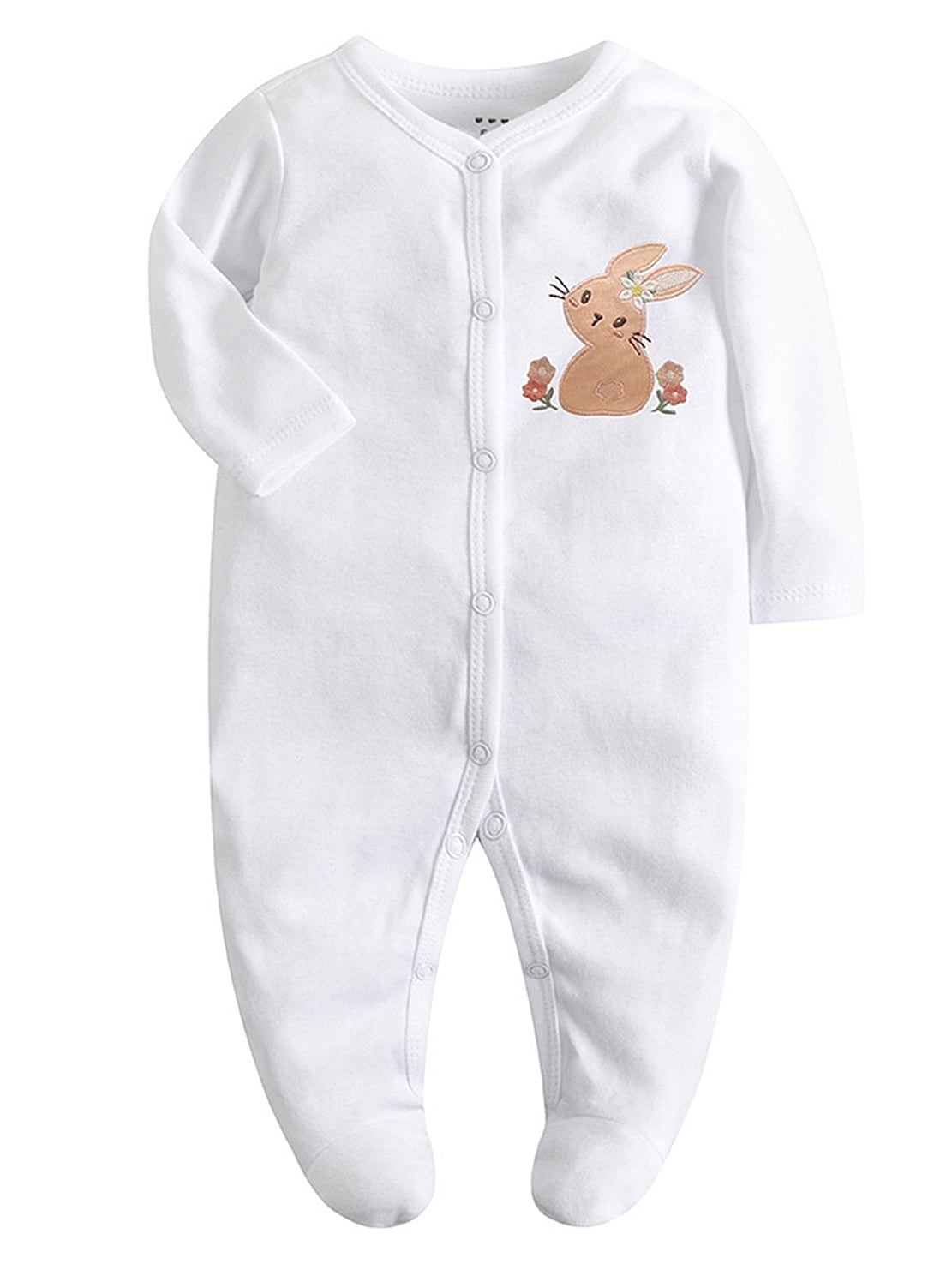 ATAIKU Infant Baby Girls' Sleep and Play Footed Pajamas Rabbit One-Piece Sleeper Button Romper ...