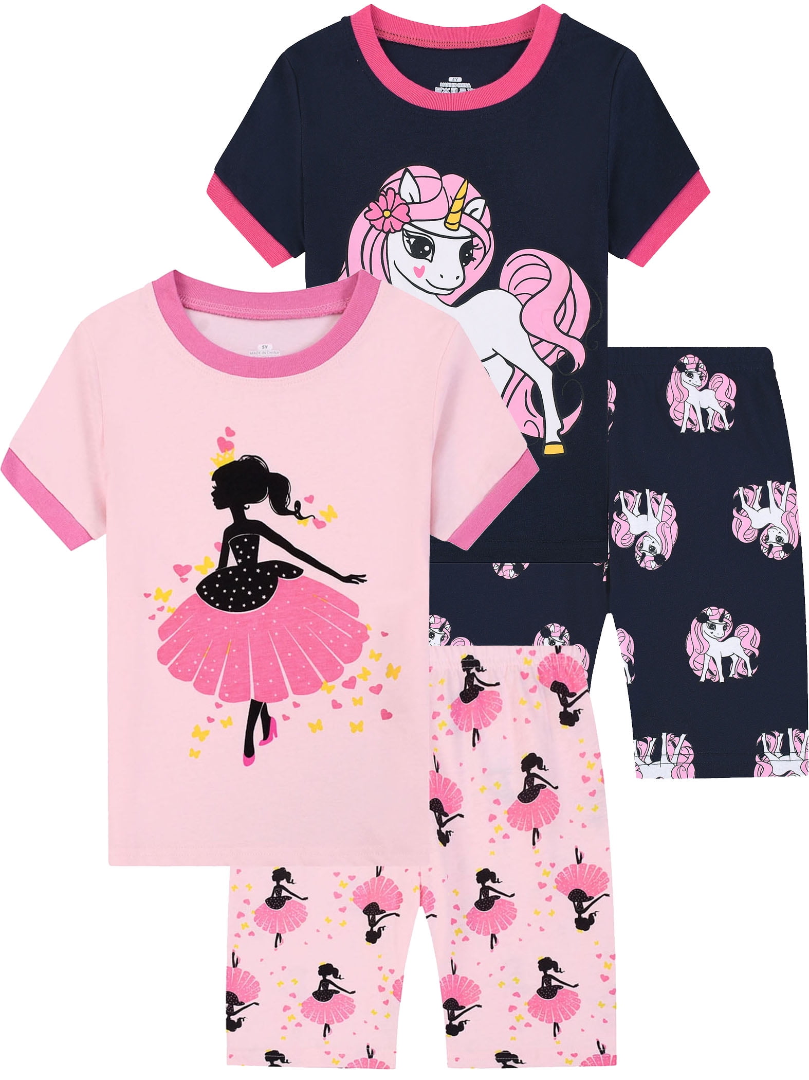 ATAIKU Little Girls 4 Piece Pajamas Short Sets Unicorn Cotton Pjs ...