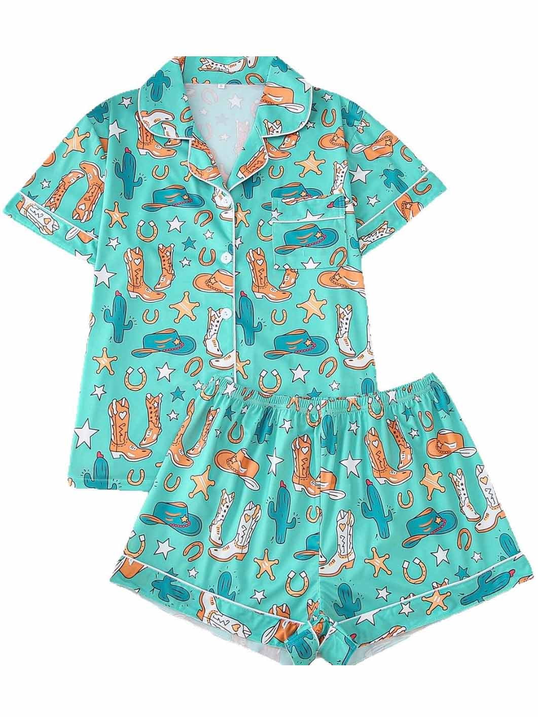 ATAIKU S-XXL Boots Print Pajamas Set for Women 2 Piece Lounge Set Short ...