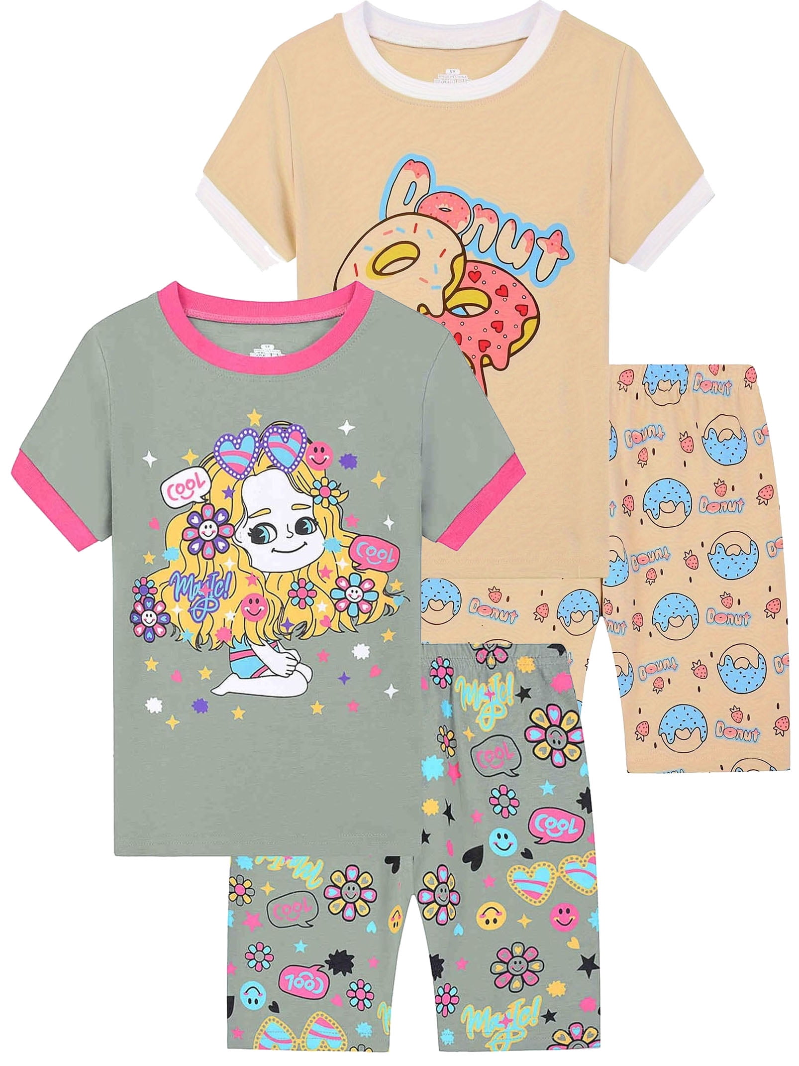 ATAIKU Toddler Girls 4 Piece Pajamas Short Sets Donut Cotton Pjs ...