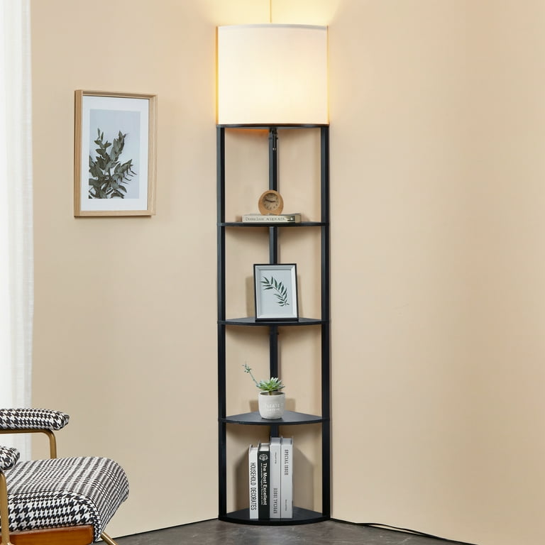 ATAMIN Alvis Edge Tall Standing Modern Corner Floor Lamp with Large Shelves for Living Room Black 72 Walmart