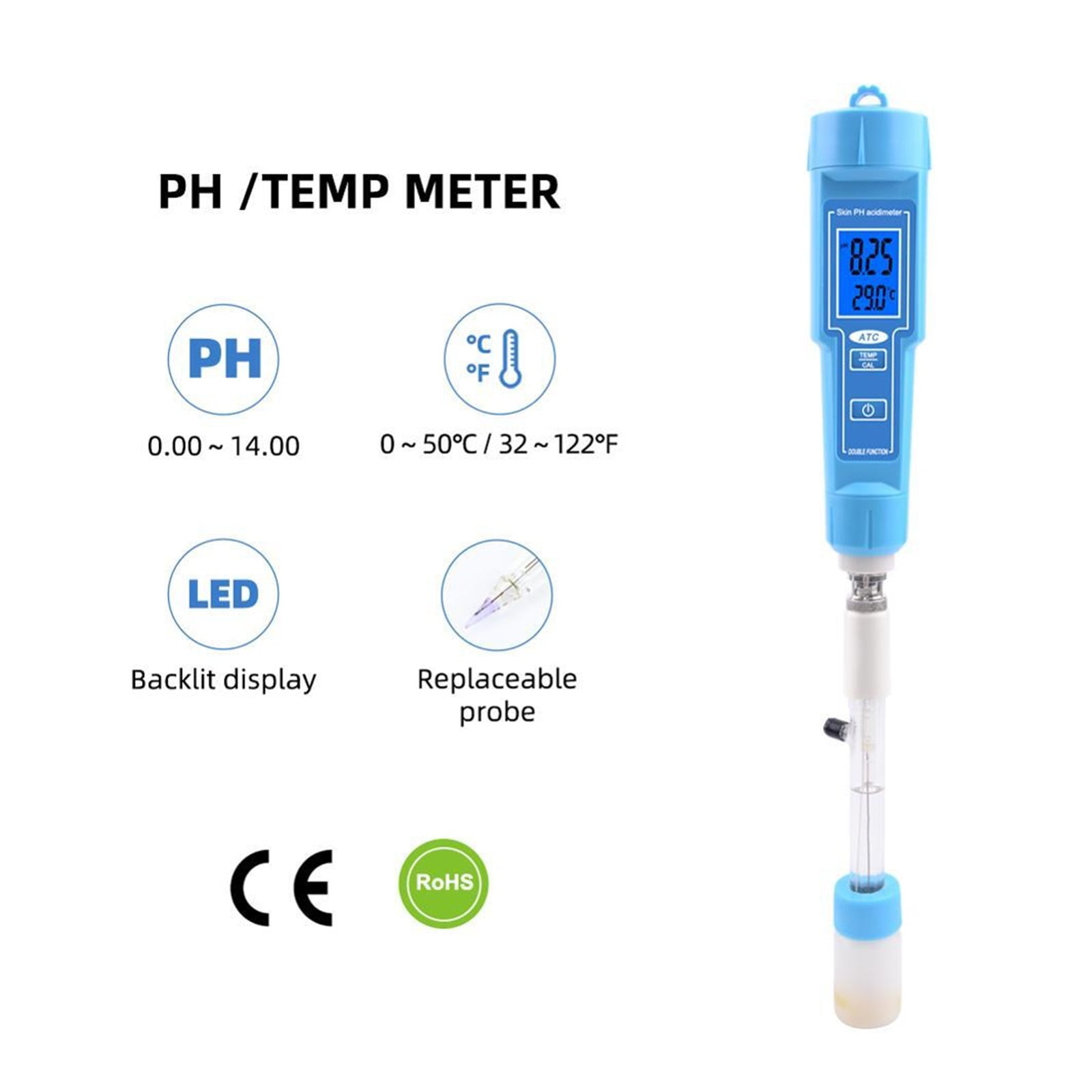 ATC 0.00-14.00 Ph Meter For Tapered Loose Soil Hydroponics Cheese, Lab ...