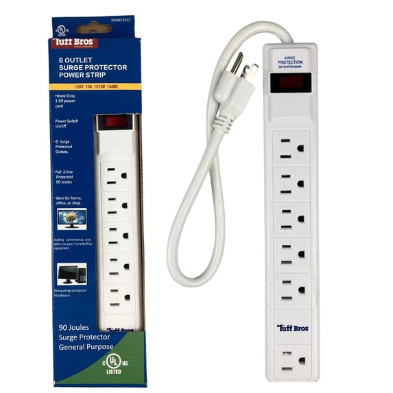 ATC 6 Outlet Surge Protector Power Strip, 125V 15A, with Power Switch ...