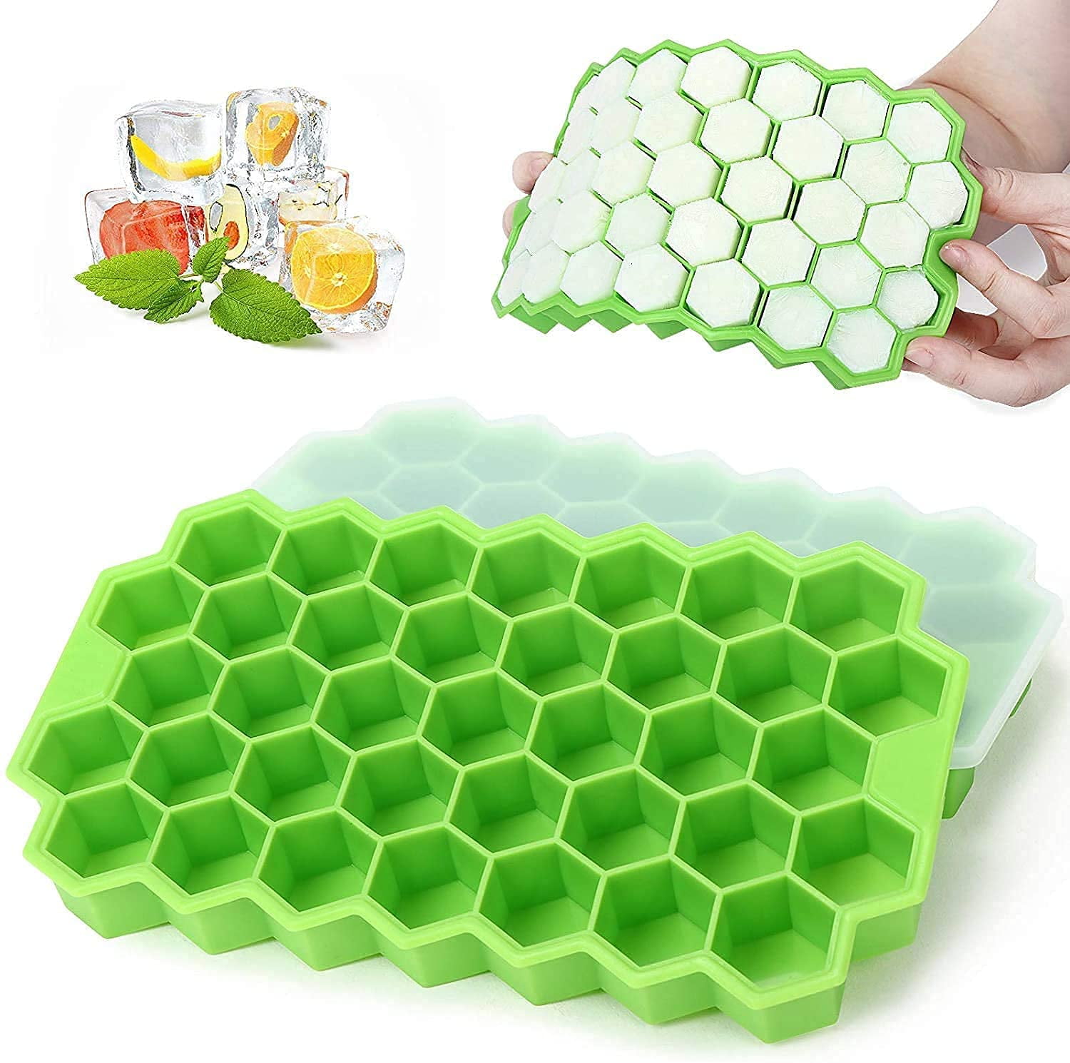 ATCAN Flexible Silicone 37 Cavity Ice Cube Tray with Lid BPA Free Easy ...