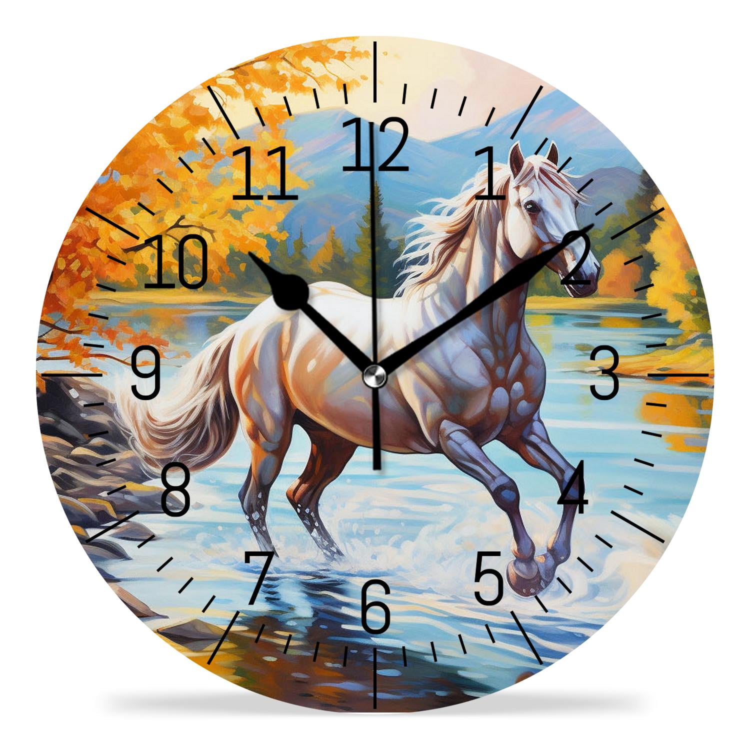 ATEDEANEI 12" Wall Clock Battery Operated Silent Non Ticking Galloping ...