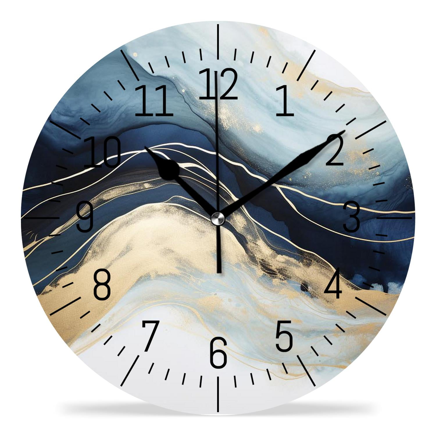 ATEDEANEI 12" Wall Clock Battery Operated Silent Non Ticking Gold Blue ...