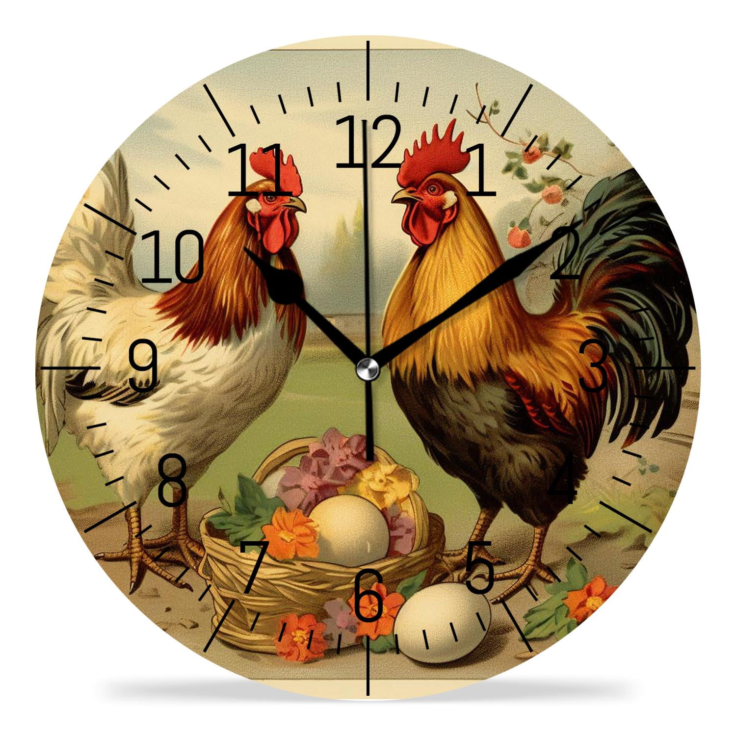 ATEDEANEI 12" Wall Clock Battery Operated Silent Non Ticking Hen and ...