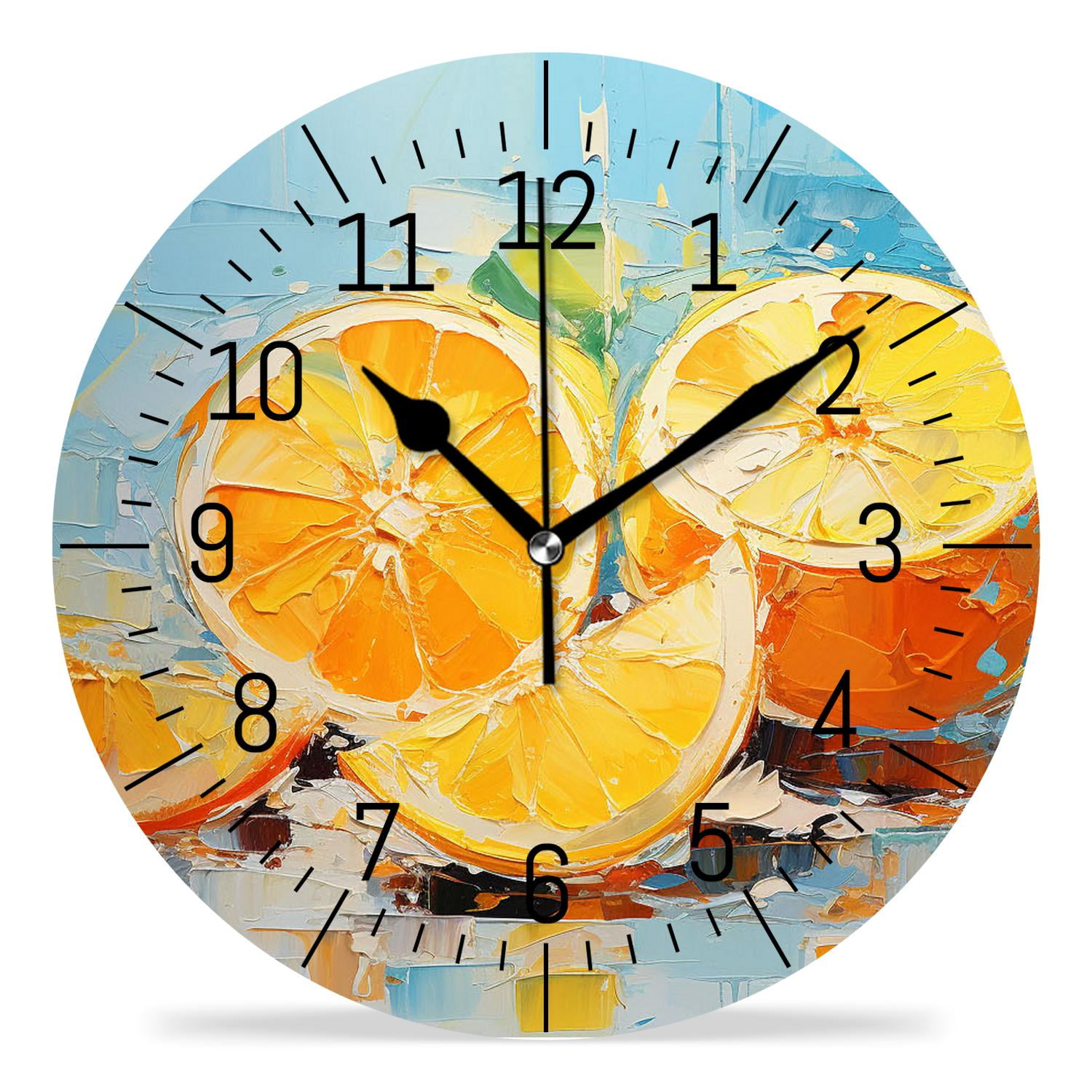 ATEDEANEI 12" Wall Clock Battery Operated Silent Non Ticking Lemon Lime Orange Exquisite ...