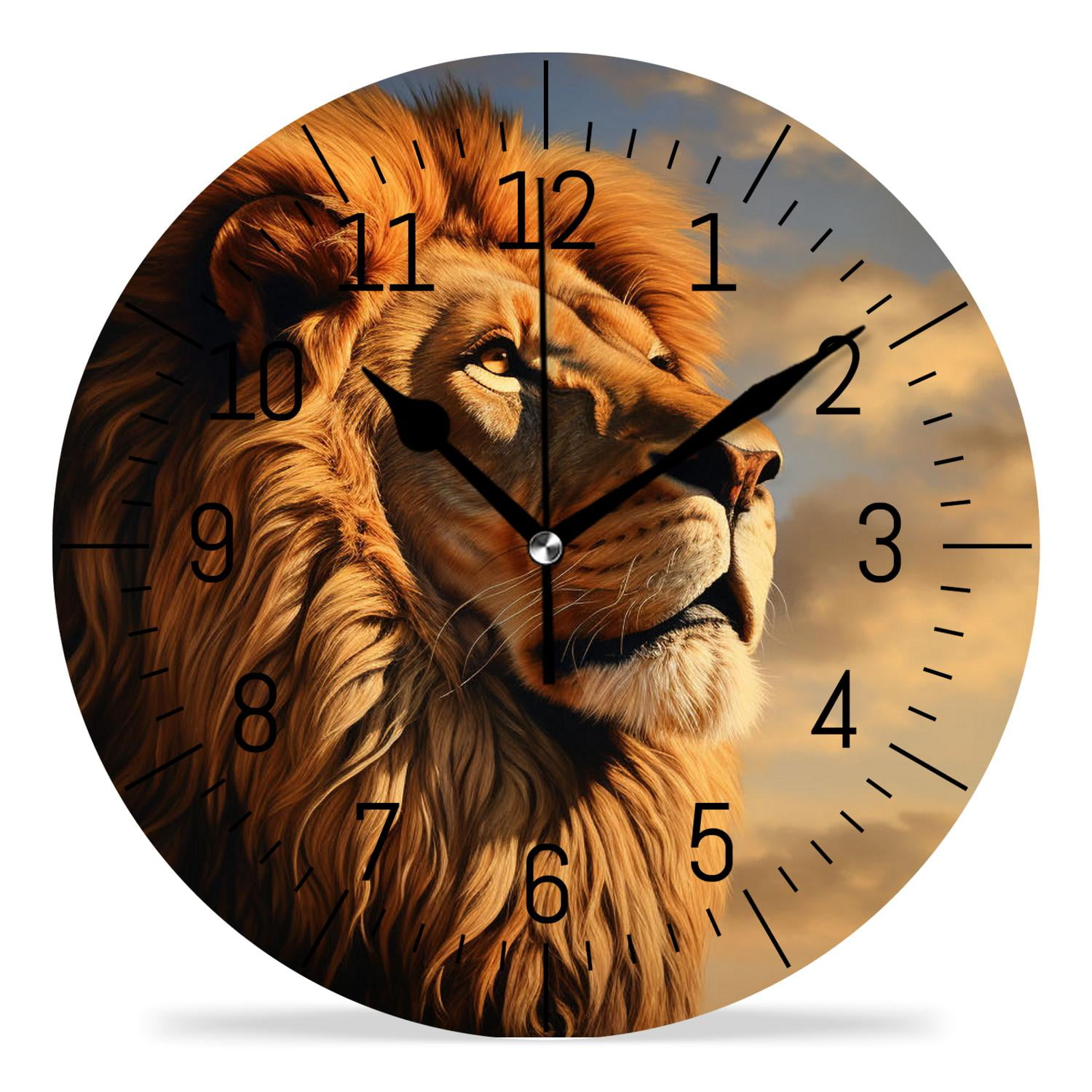 ATEDEANEI 12" Wall Clock Battery Operated Silent Non Ticking Lion Head ...