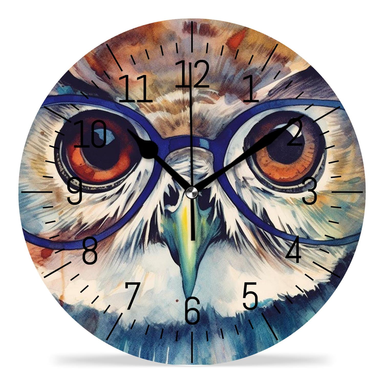 ATEDEANEI 12" Wall Clock Battery Operated Silent Non Ticking Owl With ...