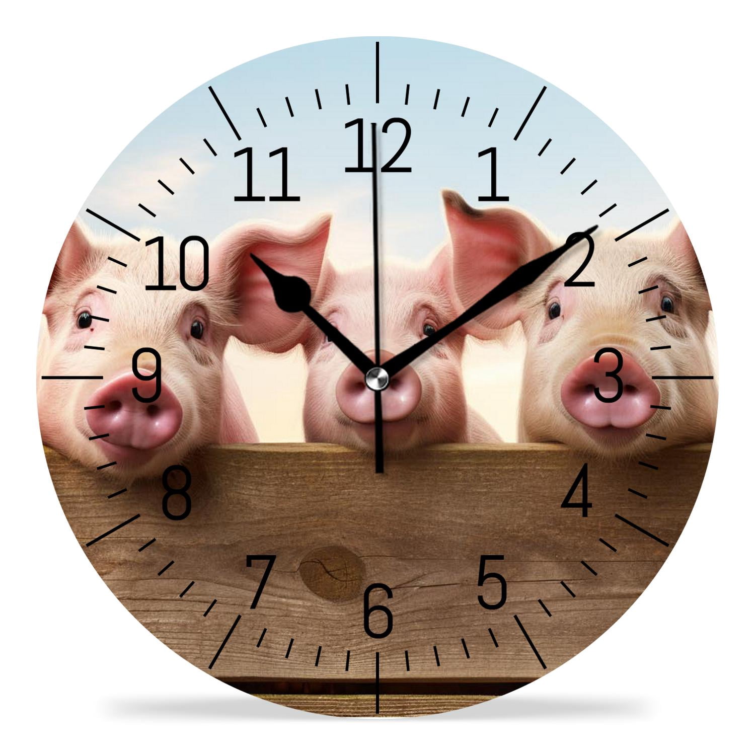 ATEDEANEI 12" Wall Clock Battery Operated Silent Non Ticking Pigs Lean ...