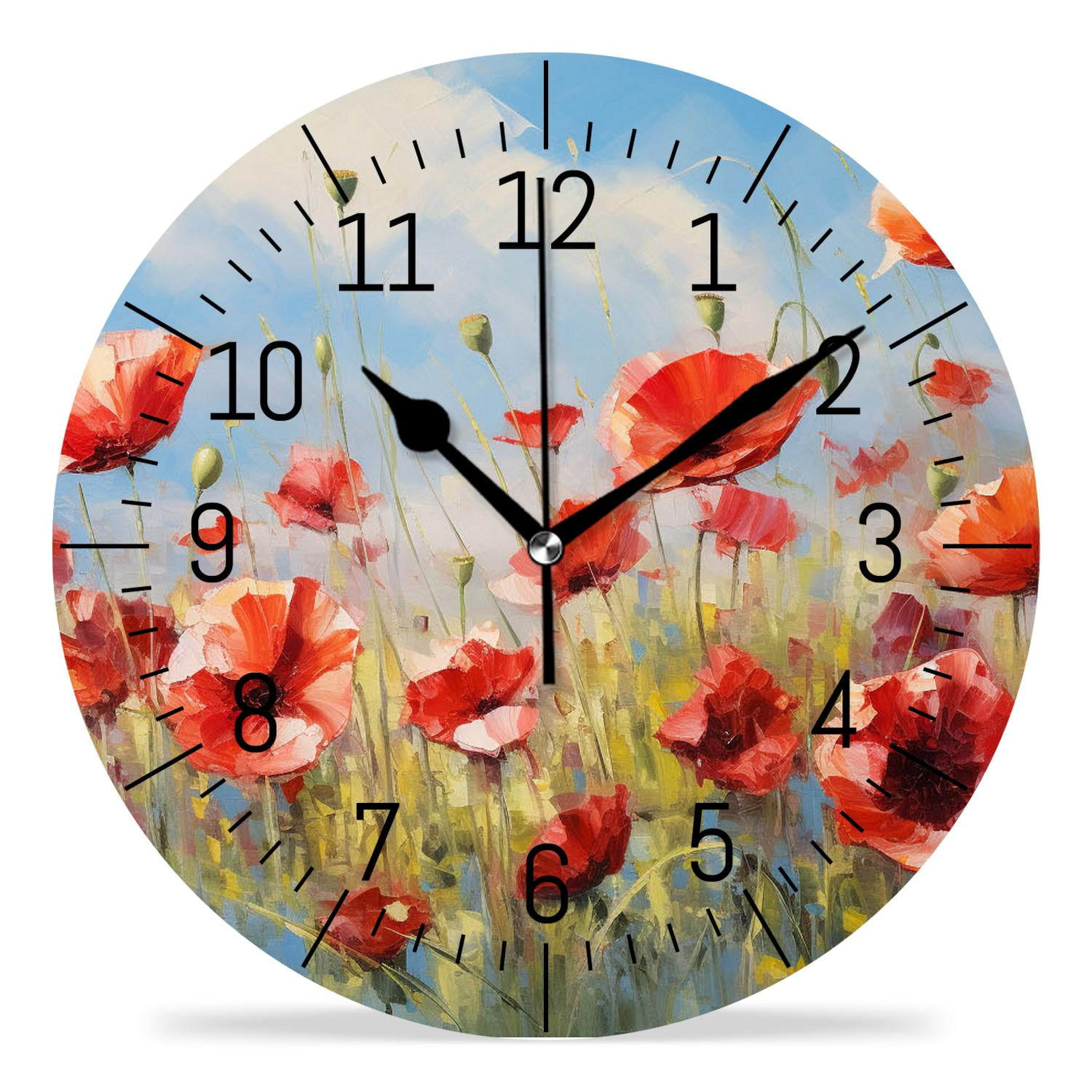 ATEDEANEI 12" Wall Clock Battery Operated Silent Non Ticking Poppy ...