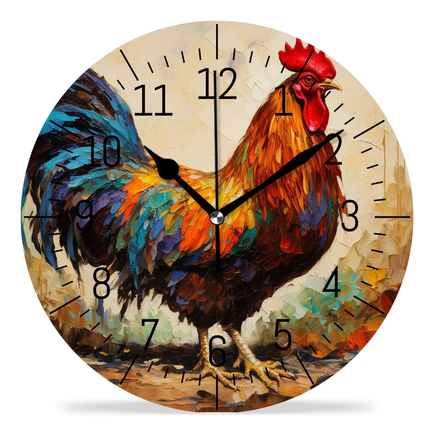 ATEDEANEI 12" Wall Clock Battery Operated Silent Non Ticking Rooster In ...