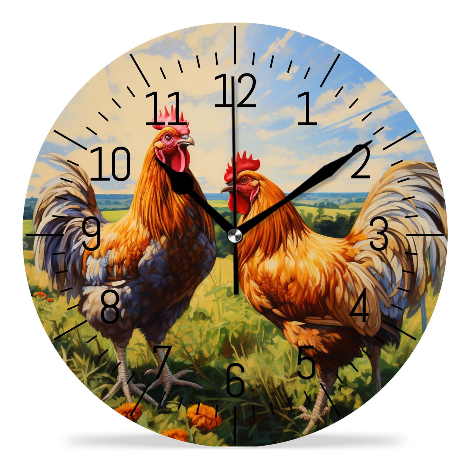 ATEDEANEI 12" Wall Clock Battery Operated Silent Non Ticking Rooster ...