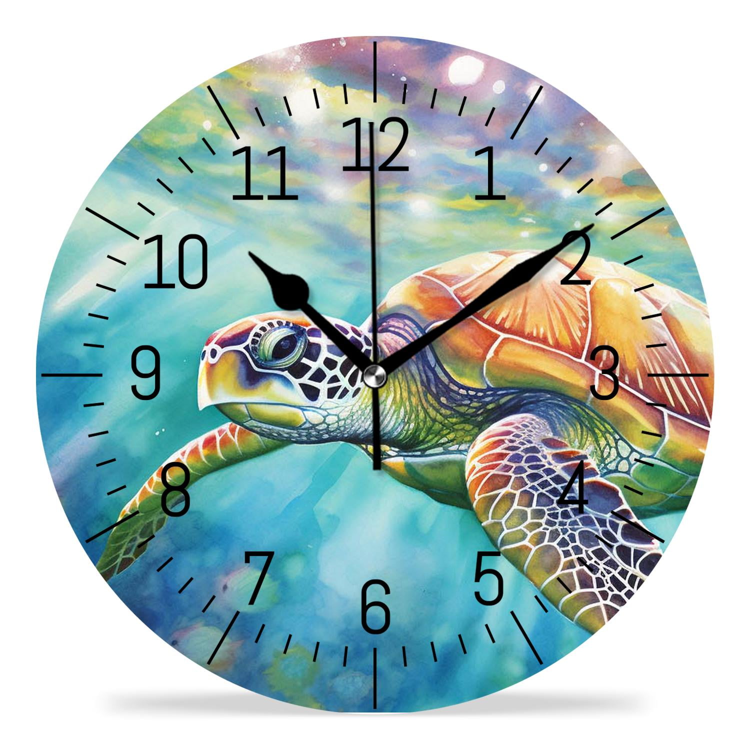 ATEDEANEI 12" Wall Clock Battery Operated Silent Non Ticking Sea Turtle ...