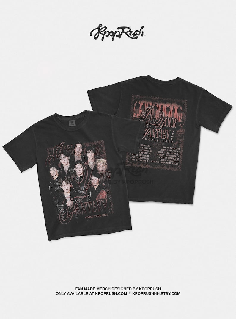 ATEEZ 'In Your Fantasy' 2025 World Tour T Shirt, Vintage Golden Hour ...