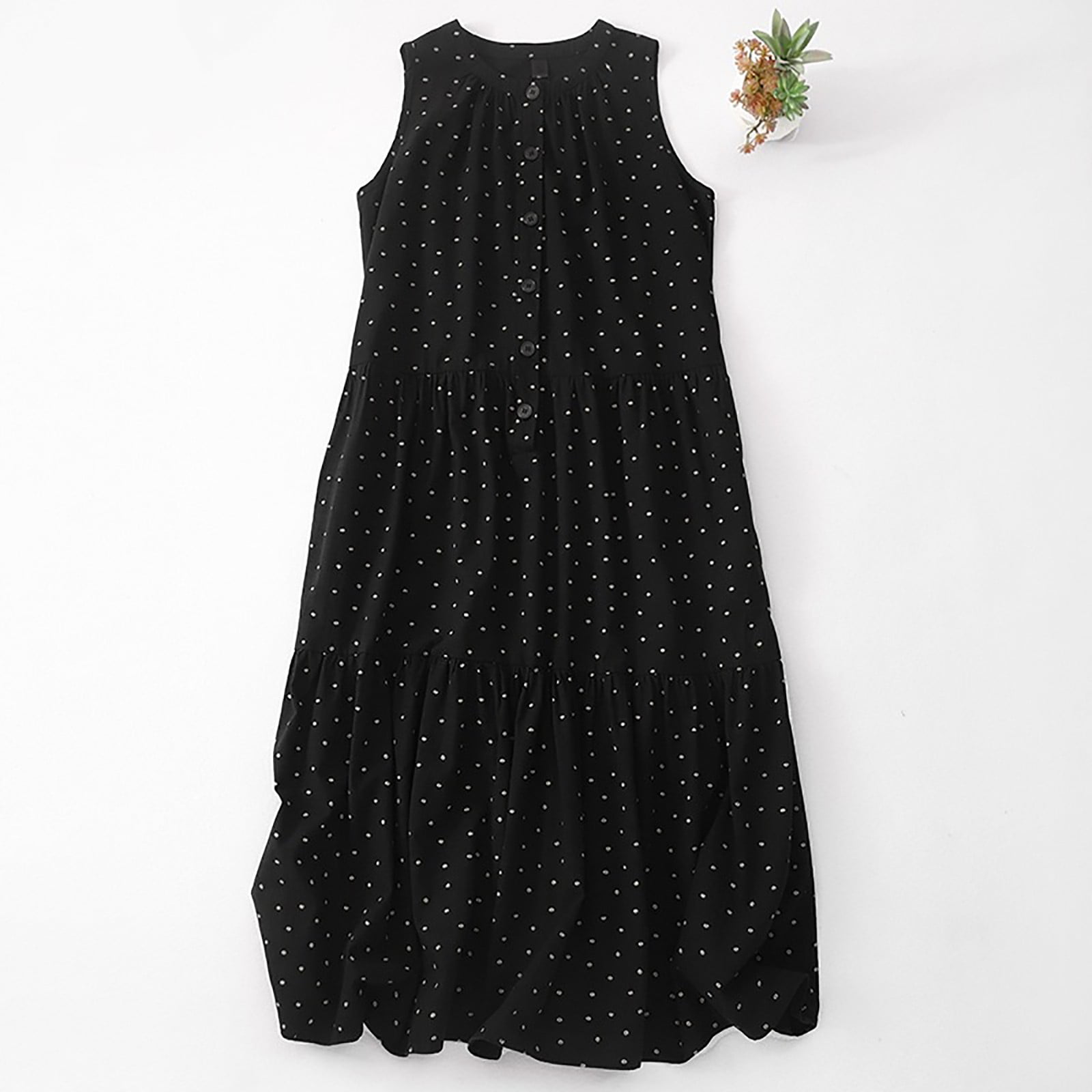 ATENAR Ladies Dresses Trendy Sleevless Women's Dresses Round Neck Women ...