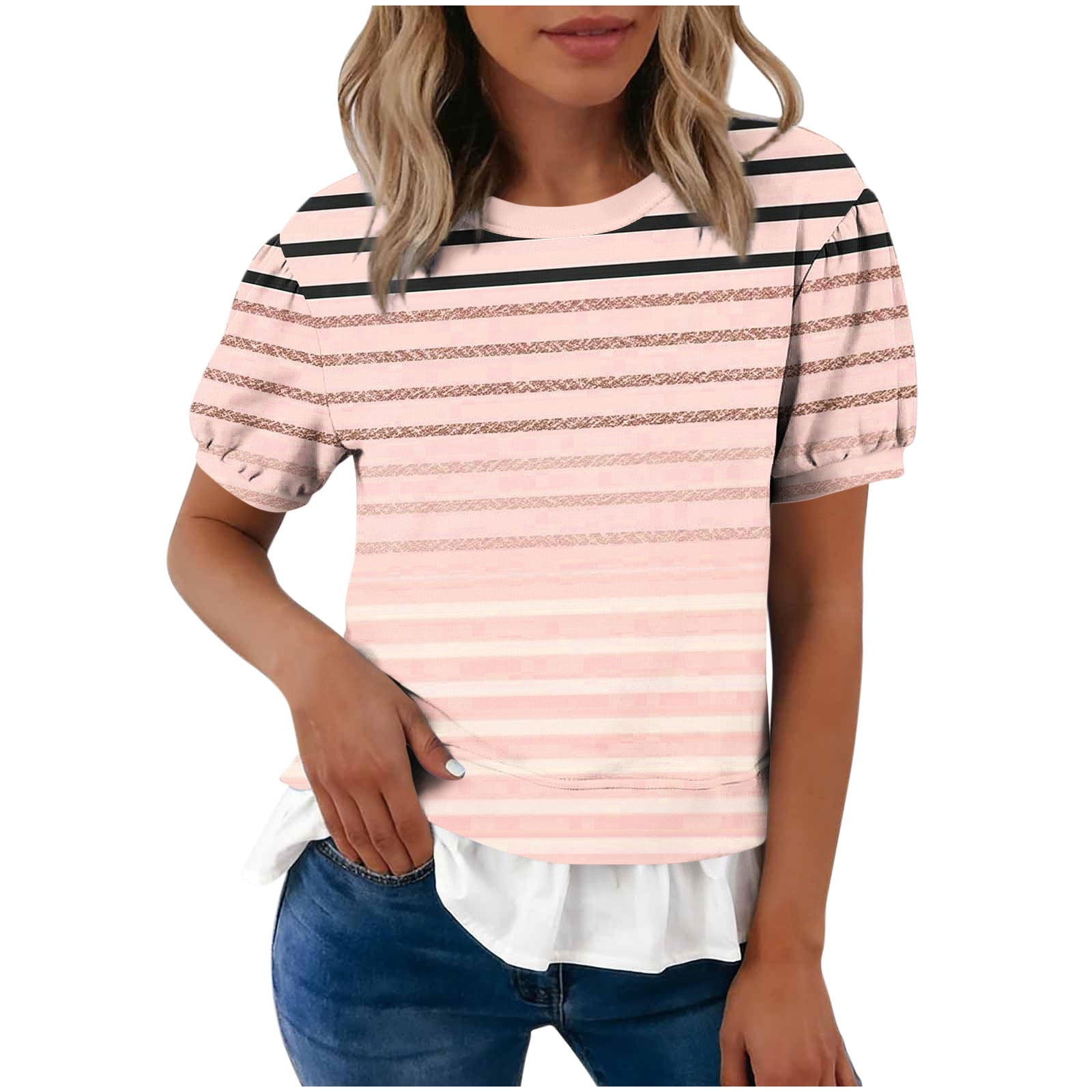 ATENAR Shirts for Women Solid Color Crew Neck Womens Shirts Casual ...