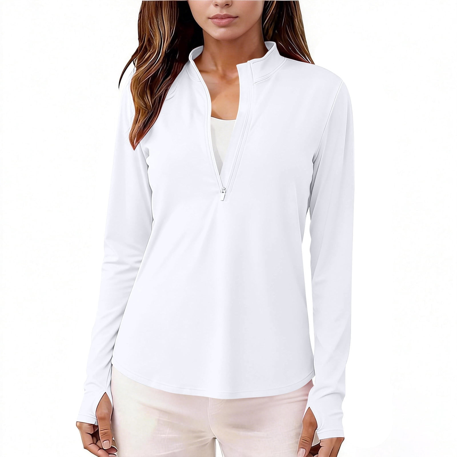 ATENAR Sunscreen Shirts for Women UPF 50+ Half Zipper Solid Color Swim ...