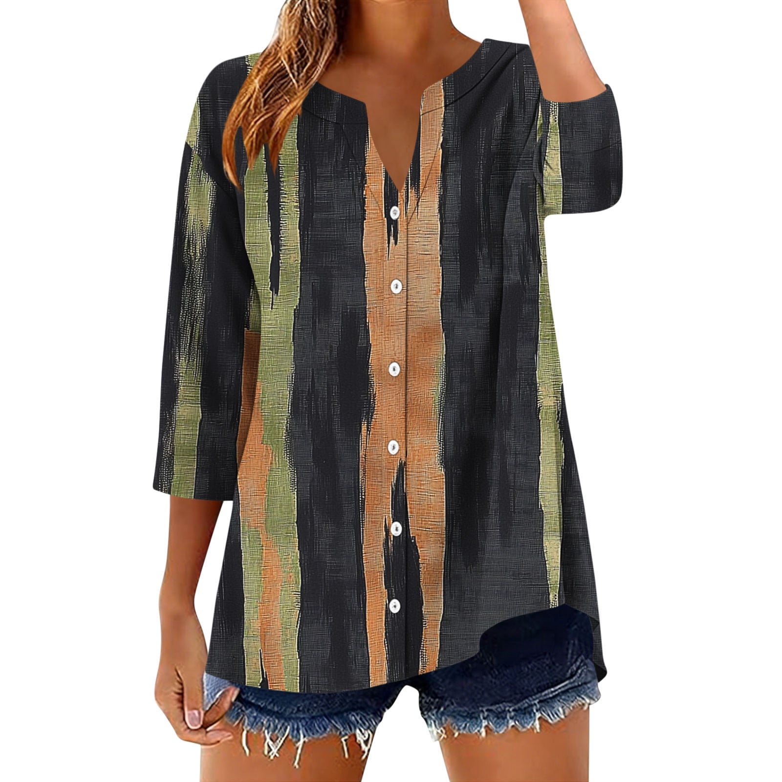 ATENAR Tops for Women Button Everyday Womens Tops Fashion Fall Black S ...