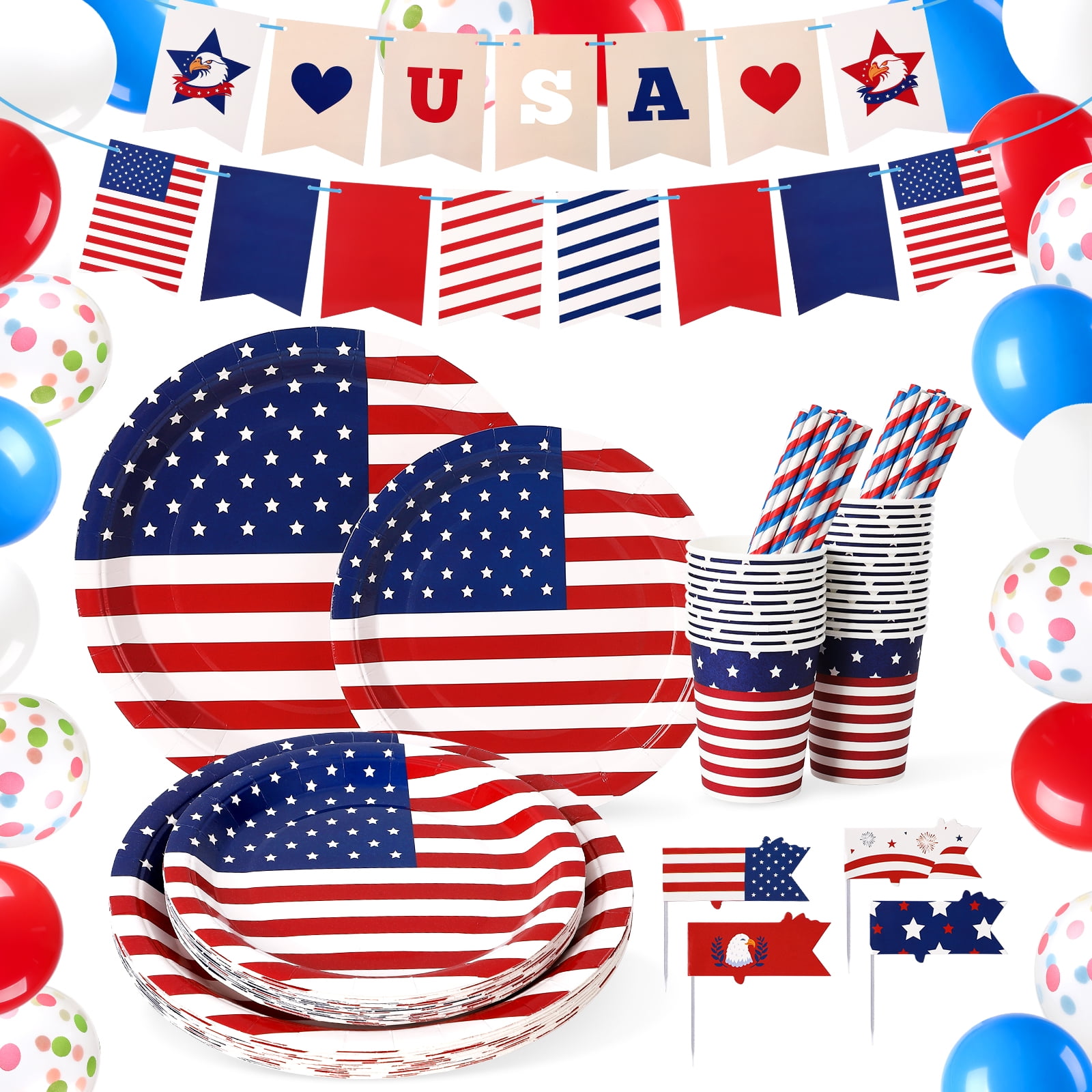 ATENOW 141 pcs Patriotic Party Supplies Dinnerware Set of Paper Plates ...