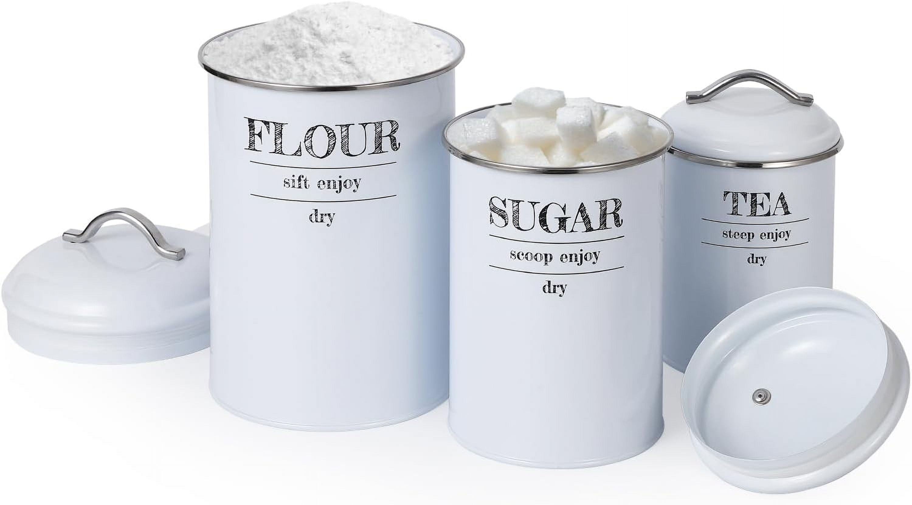 ATENOW 3-Pack Large Flour Sugar Tea Canisters, Airtight Canisters ...