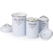 White Kitchen Canisters Set with Wooden Lids, Airtight Food Storage ...