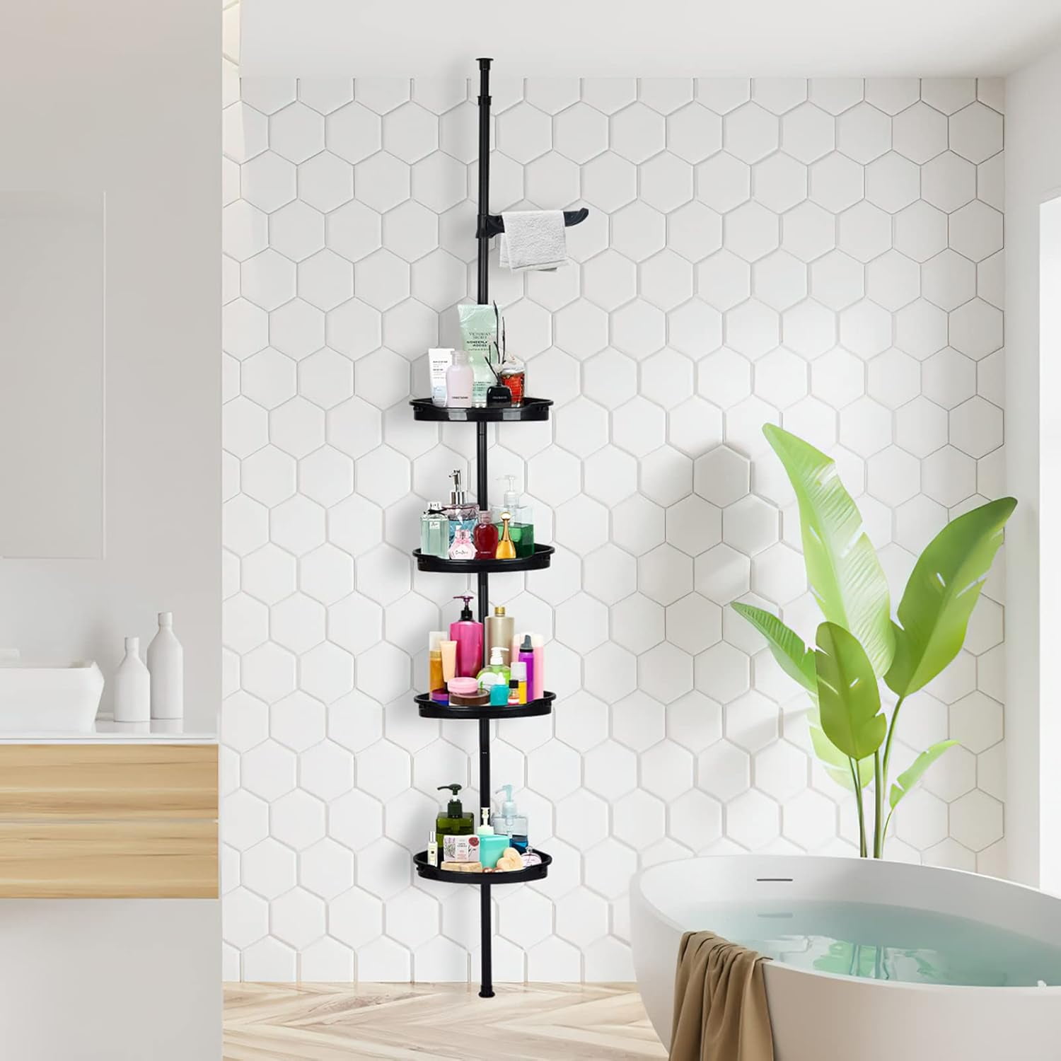 ATENOW Bathroom Rust-Resistant Shower Trolley Corner, 4-Tier Adjustable ...