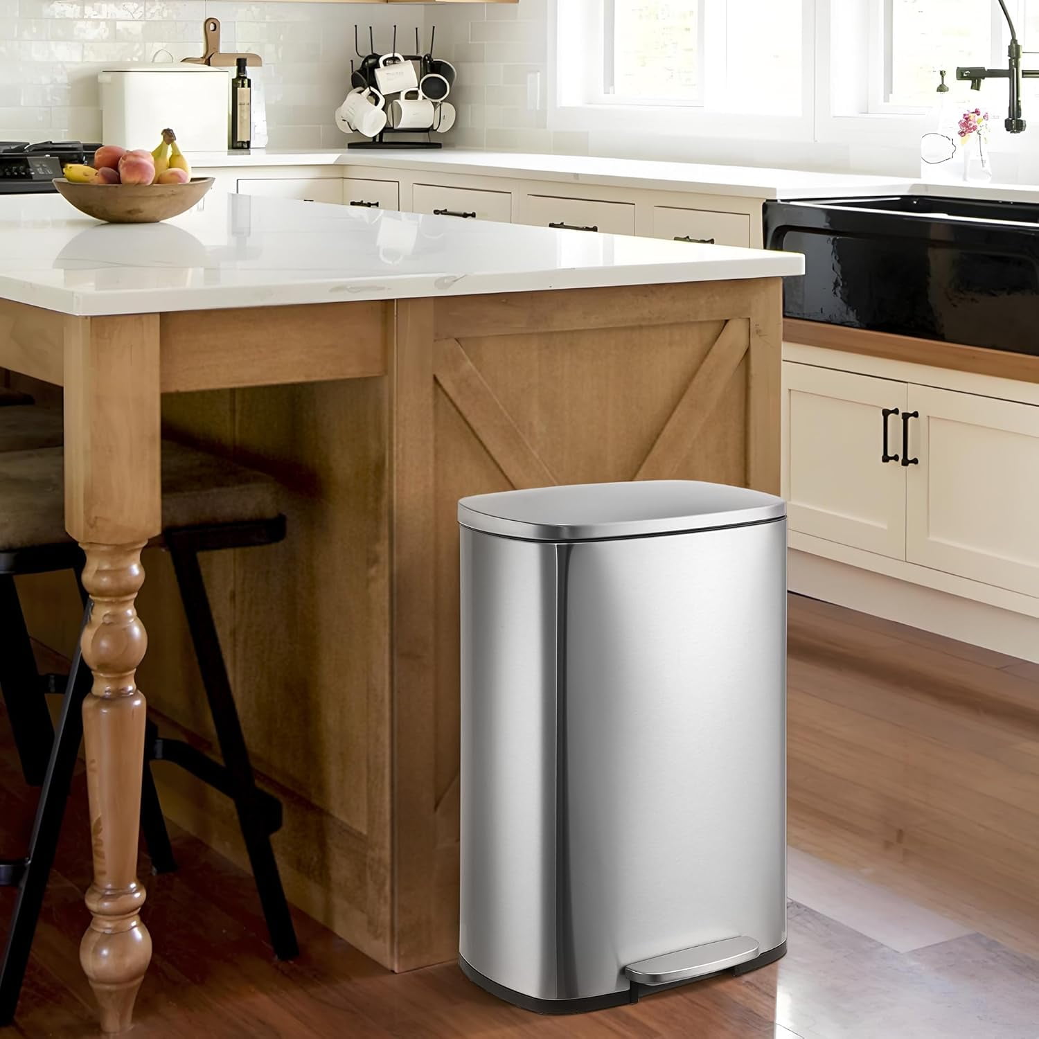 ATENOW Kitchen Trash Can, Smudge Resistant Rectangular Garbage Can with ...