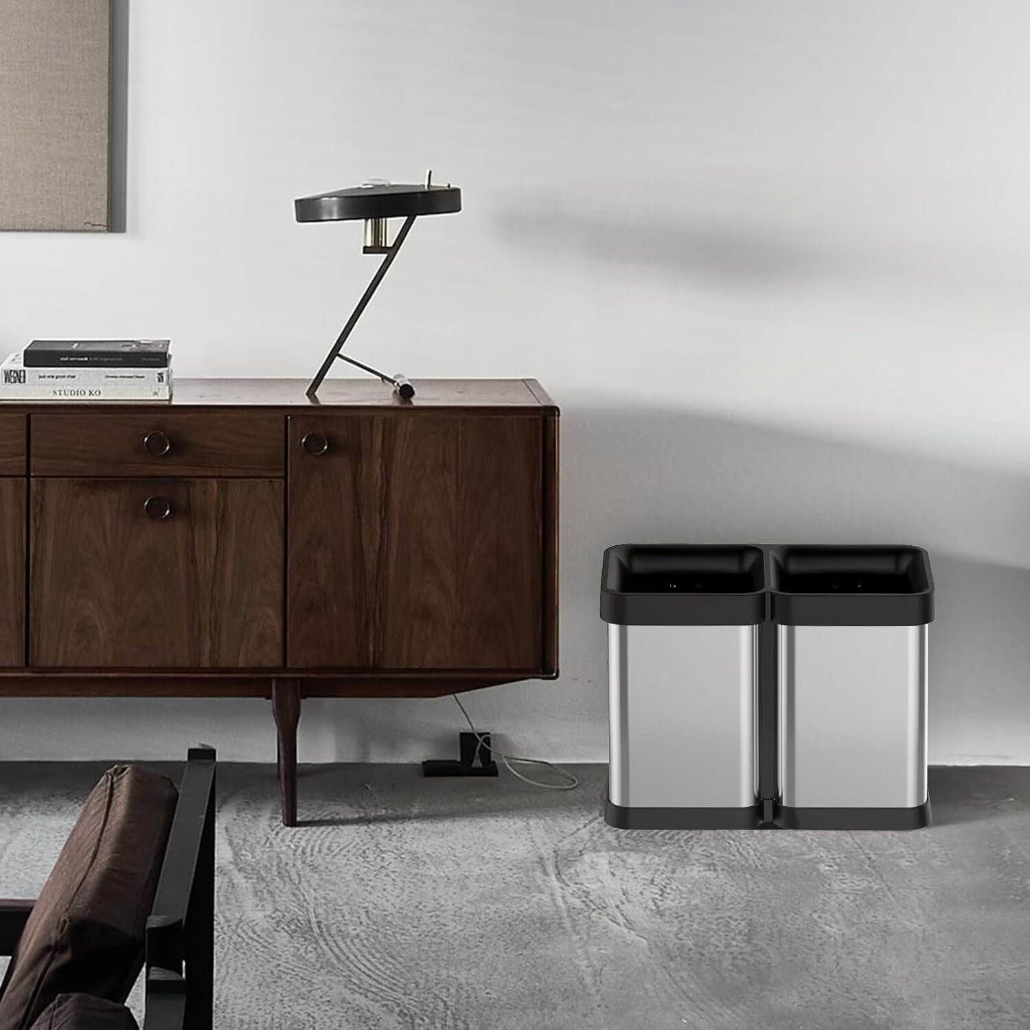 ATENOW Trash Can 2x5.3 Gal (2x20L) Double Compartment Open Top Lidless ...