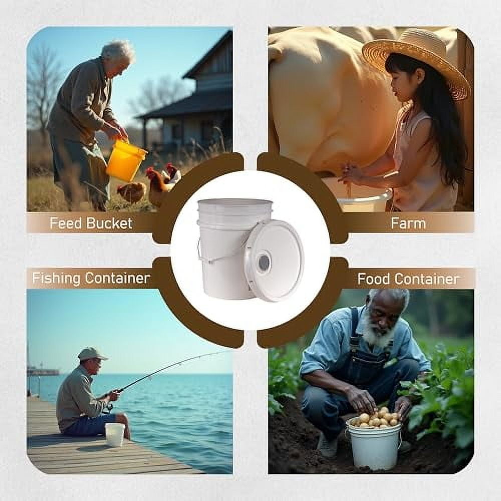 ATERET 5 Gallon White Bucket & Pour Spout Lid - 90 Mil All Purpose Pail ...