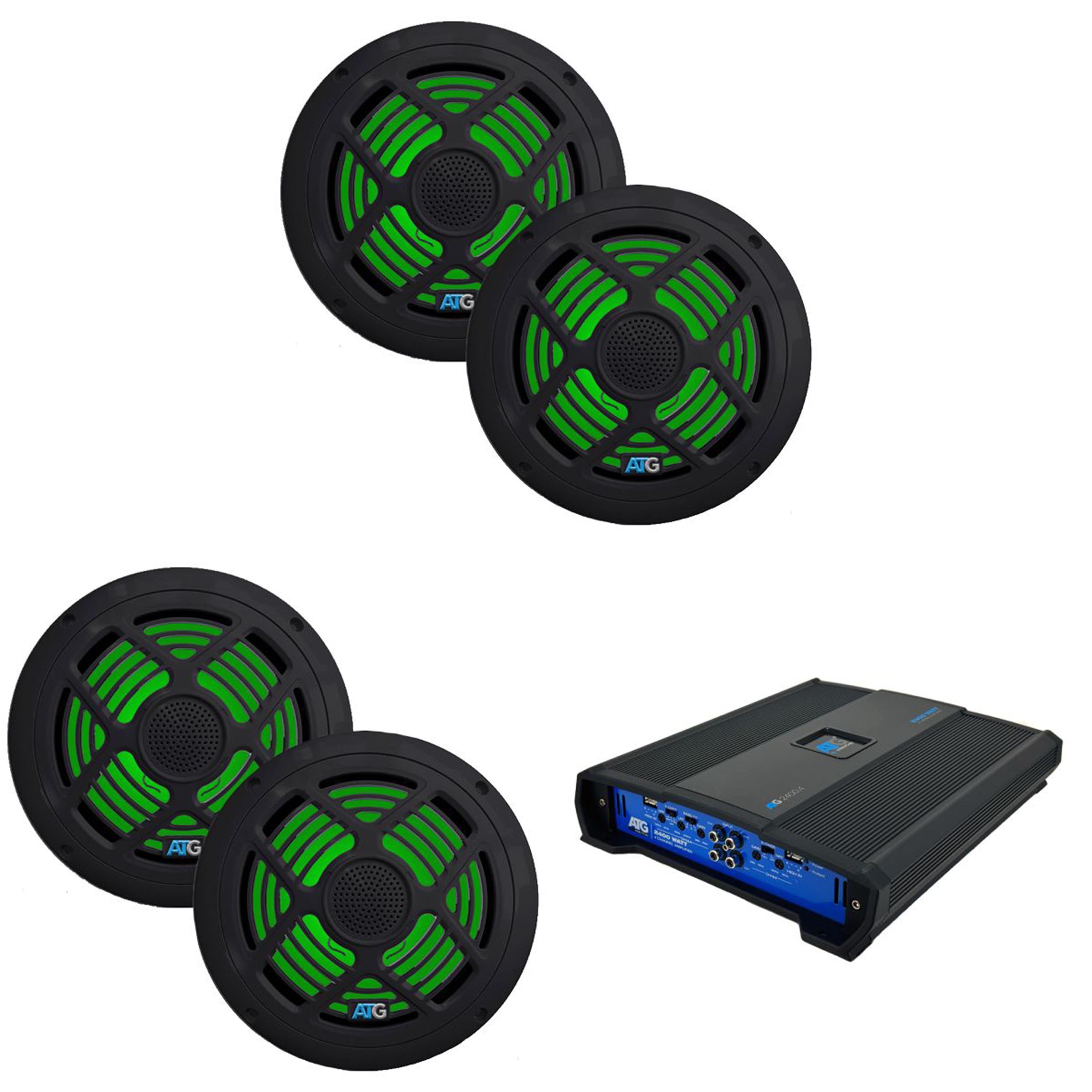 ATG Audio Power Sports Two Pair Black 8" RGB LED Speakers with Class A ...