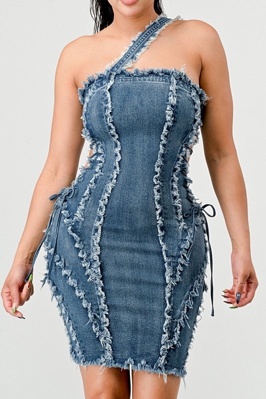 ATHINA DISTRESSED SEWING LINE DENIM MINI DRESS - Walmart.com