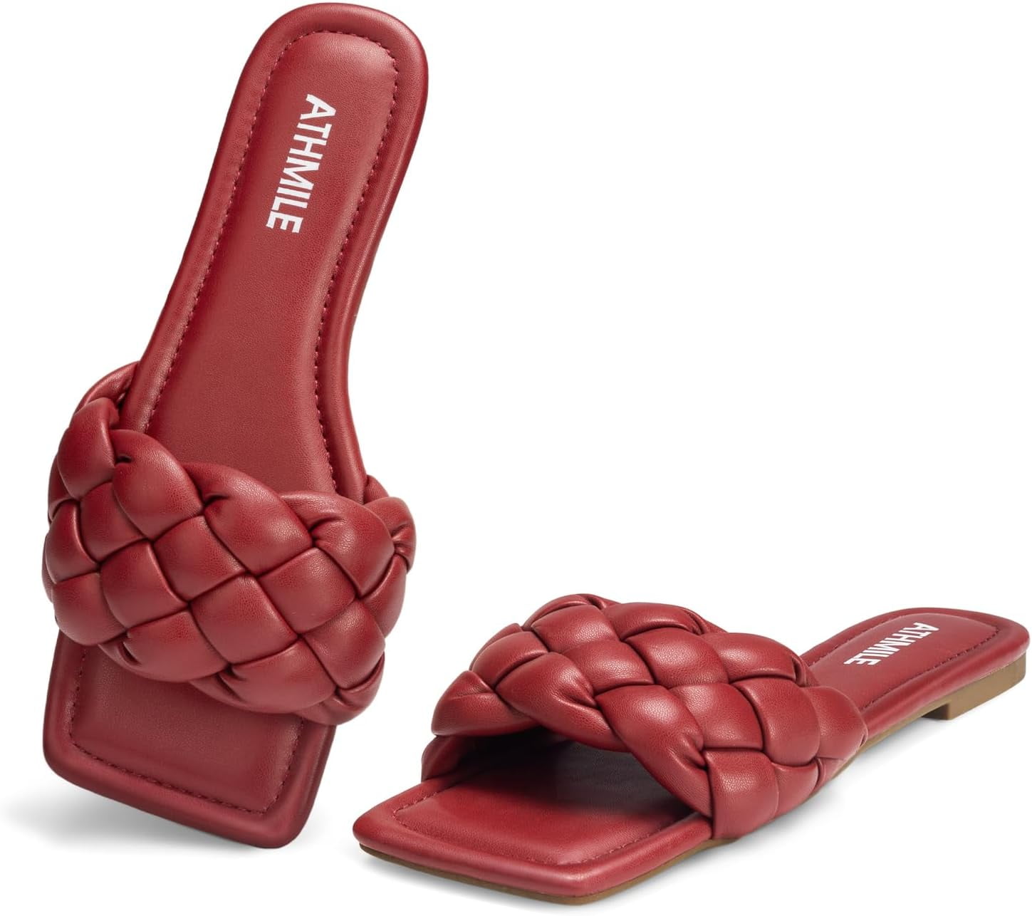ATHMILE Braided Womens Sandals Square Open Toe Slide Sandals Women ...