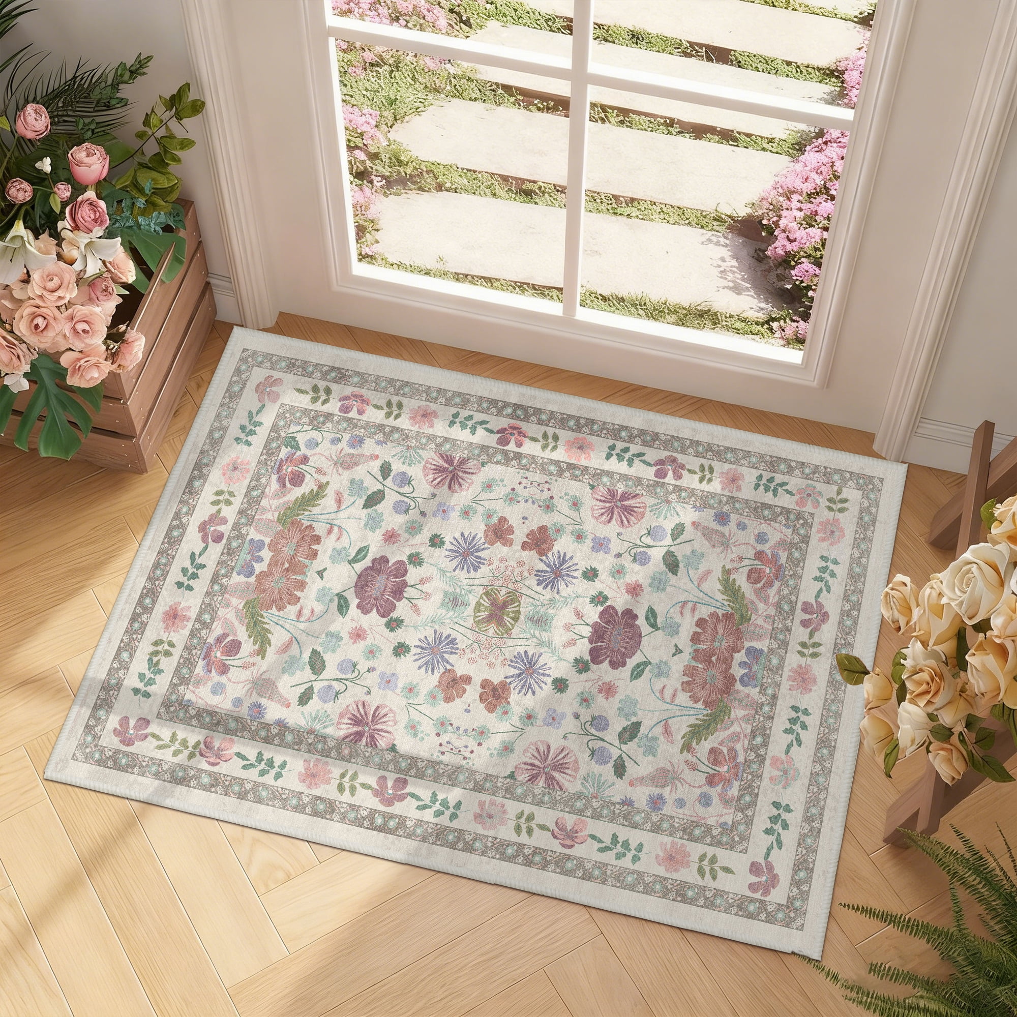 ATHOPE 2x3 Entryway Rugs for Entrance Kitchen Bathroom, Floral Washable ...