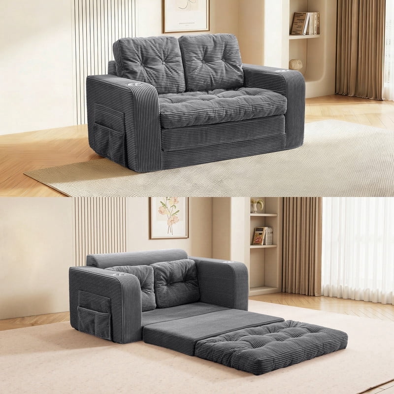 ATHOPE Convertible Sofa Bed, Pull Out Loveseat Sleeper Sofa, 2 in 1 ...