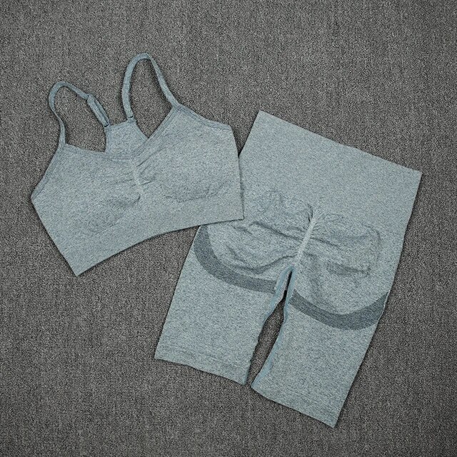 ATHVOTAR 2Pcs Women Sport Suit Gym Set Sexy Bra Seamless Shorts Workout ...