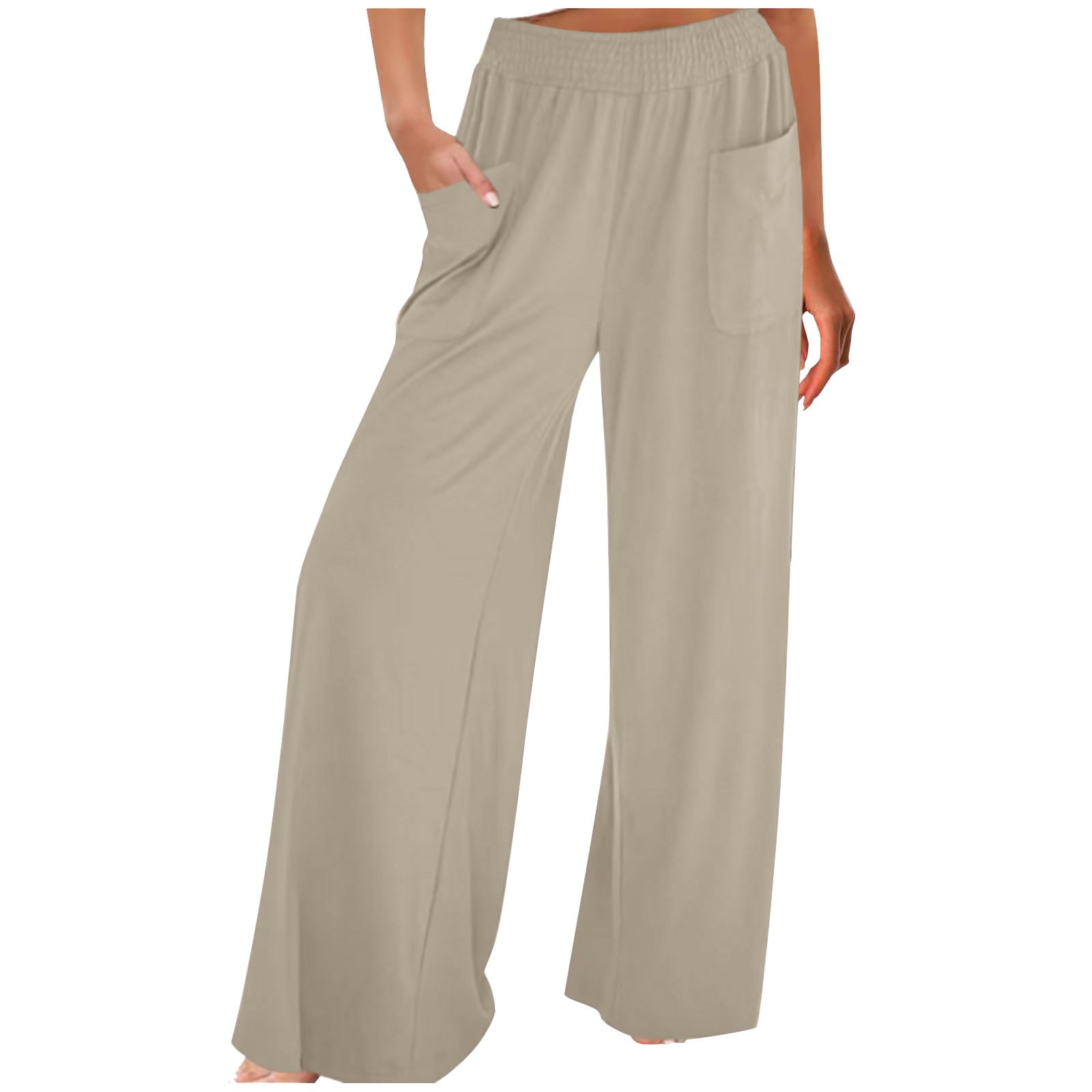 Atienubee Women Loose Pants Palazzo Womens Solid Color Pockets With