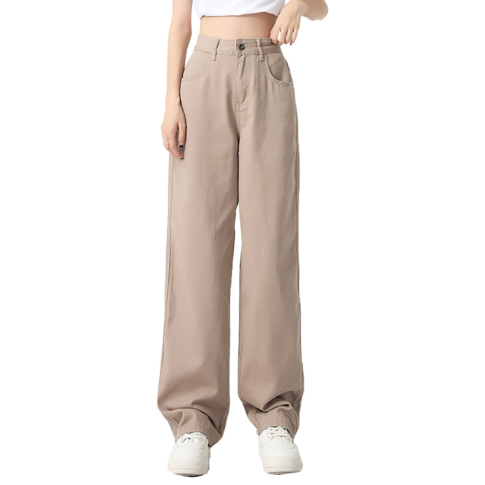 Atienubee Women Wide Leg Jeans Pants Womens Solid Color High Waist