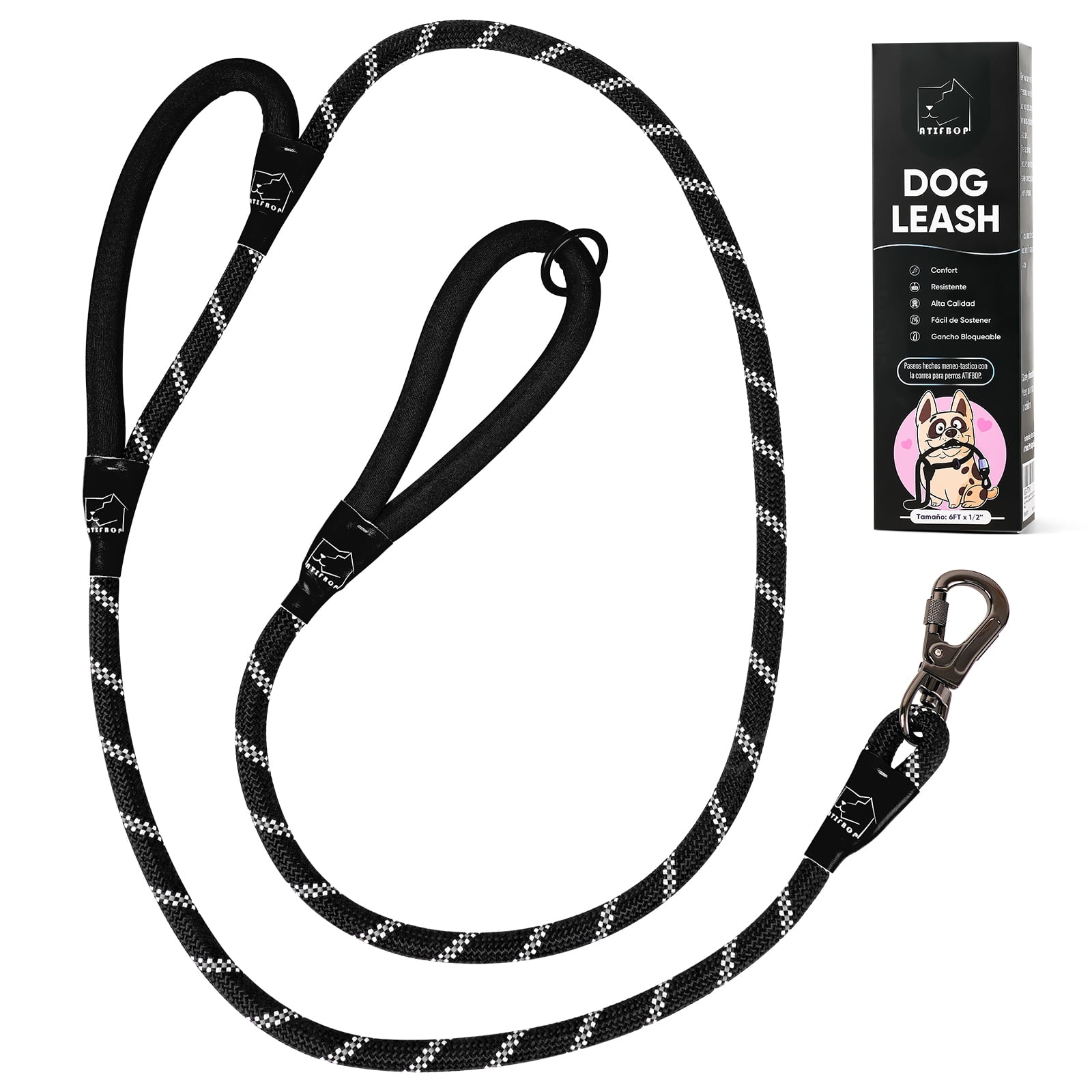 ATIFBOP Heavy Duty Dog Leash 6FT Double Handles, Lockable Metal ...