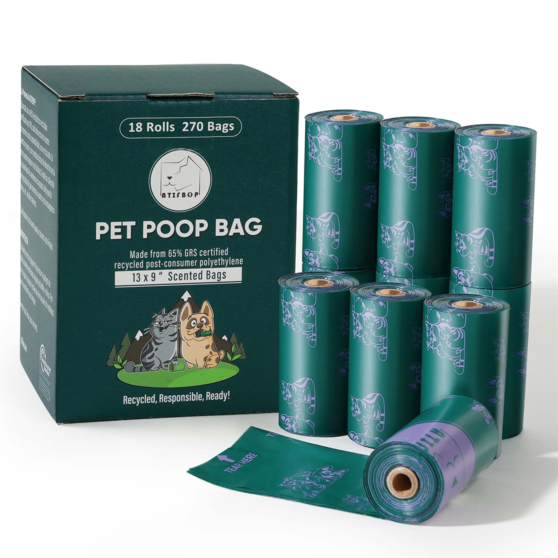 ATIFBOP Recycled Dog Poop Bags,65% GRS-Certified Recycled Plastic 270 ...