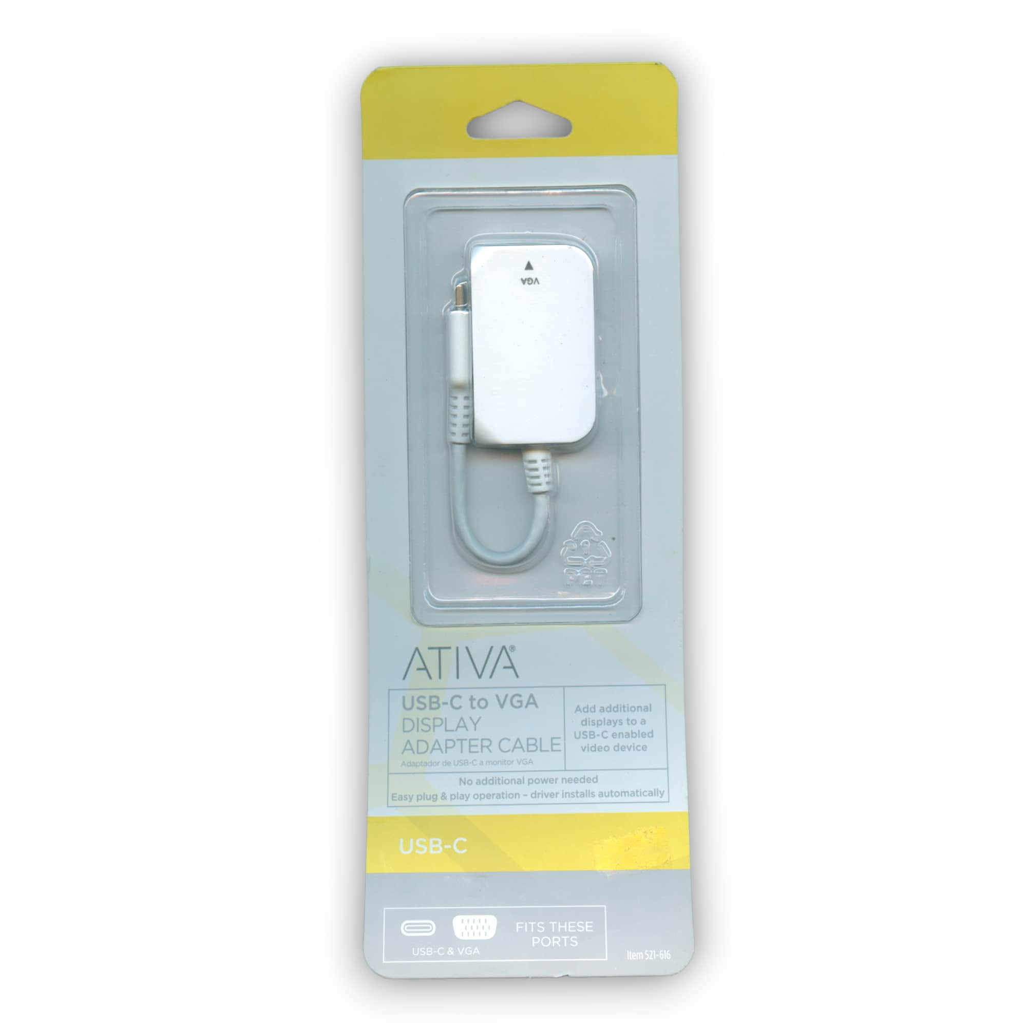 ATIVA USB-C to VGA Adapter, White, 41509 Video Converter for Modern ...
