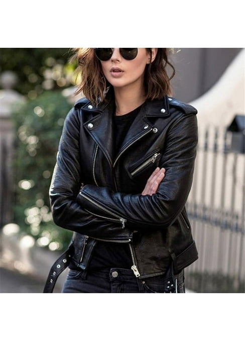 SPYM Women's Faux Leather Moto Biker Short Coat Jacket, Windproof ...