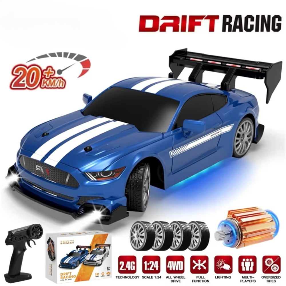 ATJIA 1:24 Scale RC Drift Car 30KM/H High Speed 4WD 2.4GHz Remote Control Cars with LED Light RC ...